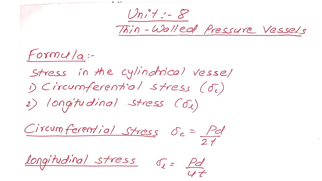 Thin walled pressure vessel | Unit:8 | Formula | Strength of Material ...
