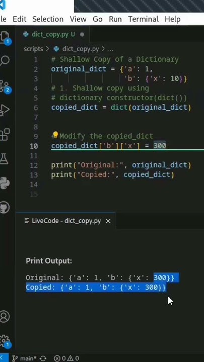 Dictionary Copy Shallow Copy In Python Pythontutorial Shorts Pythontricks Pythondictionary 