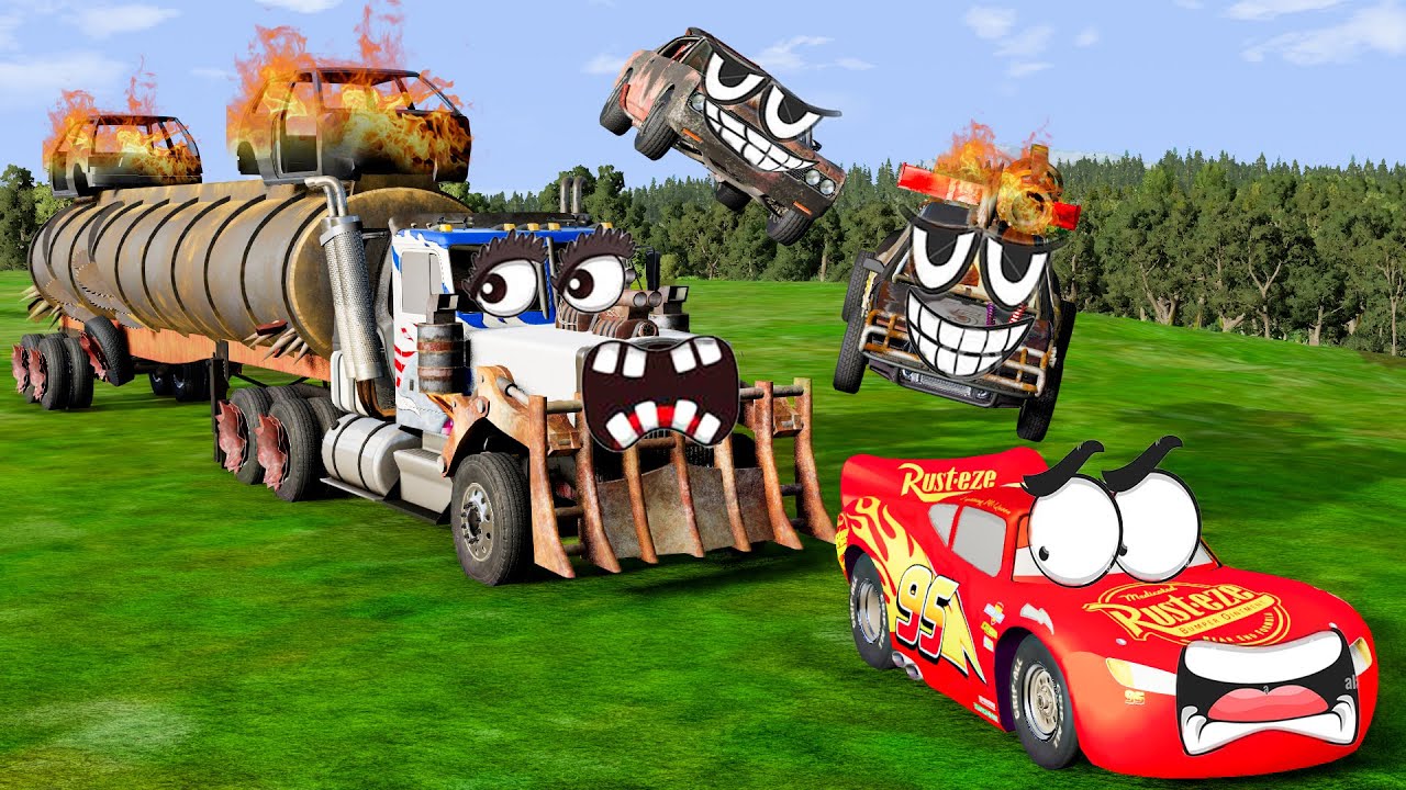 Angry Mad Max Cars vs Lightning McQueen - Tow Mater Calls Rampage ...
