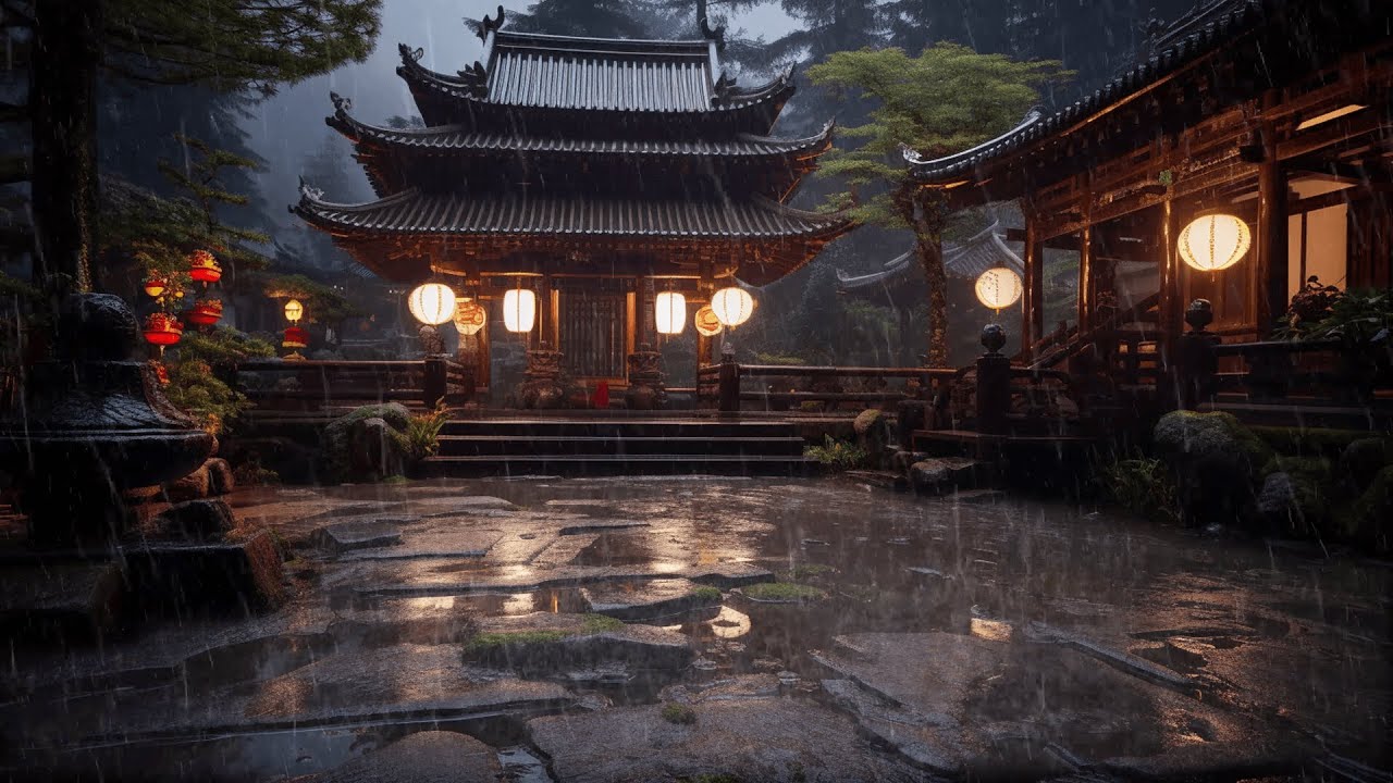 Rain on Temple | Rain and Thunder Sounds and Rain on Temple for Sleep ...