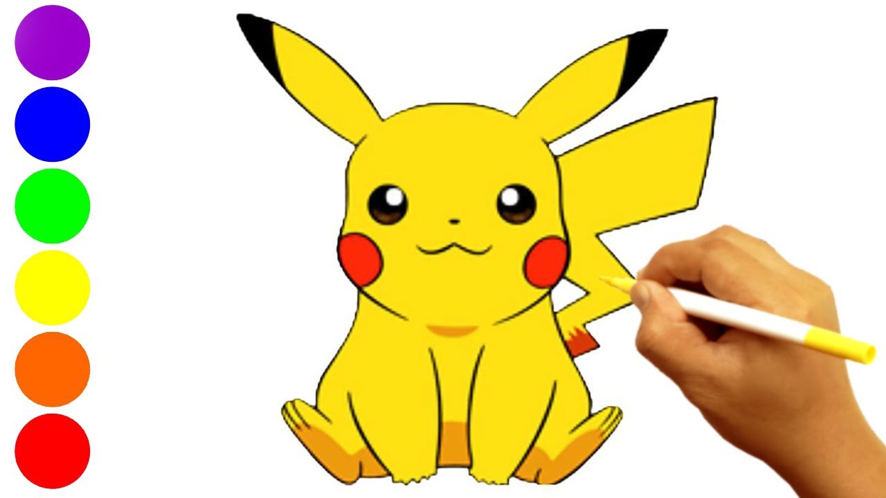 Menggambar dan Mewarnai Pokemon - Pikachu Duduk Lucu - YouTube