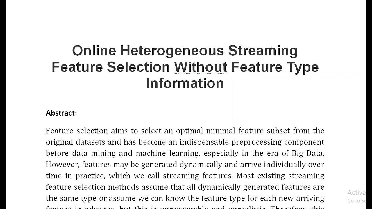 Online Heterogeneous Streaming Feature Selection Without Feature Type Information - YouTube