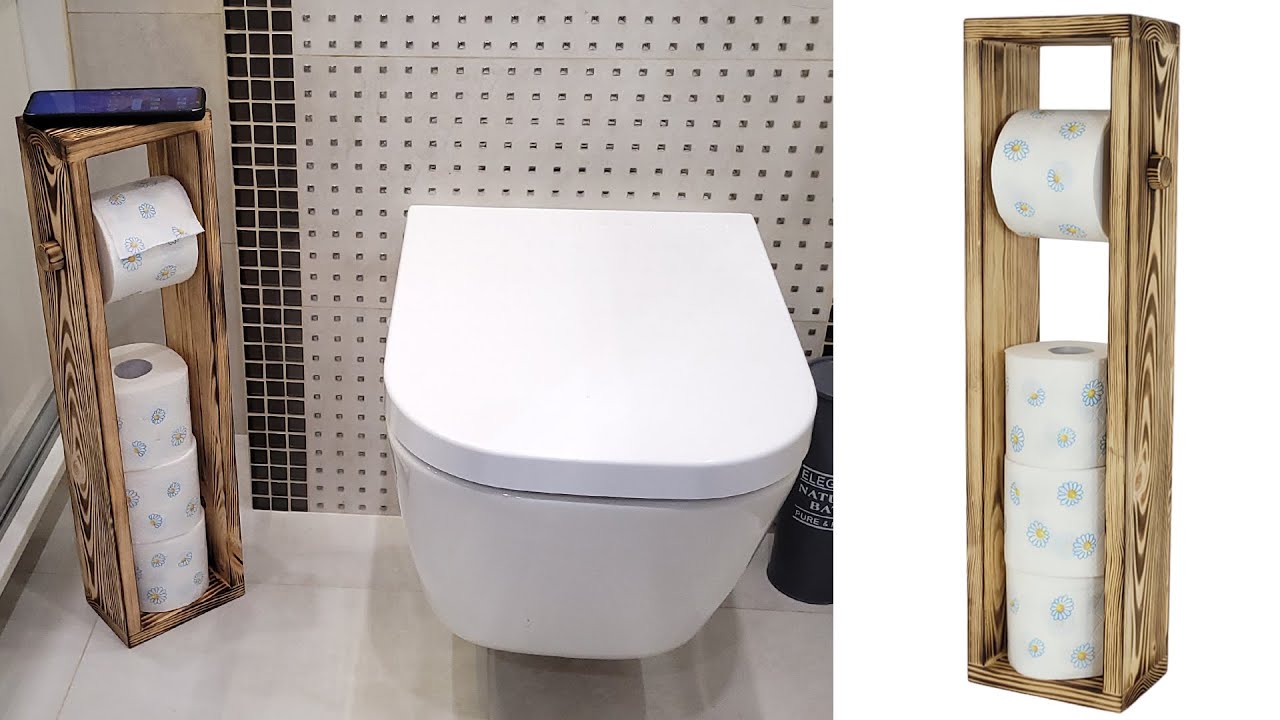 Wooden toilet paper rack rustic style tan handmade roll holder - YouTube