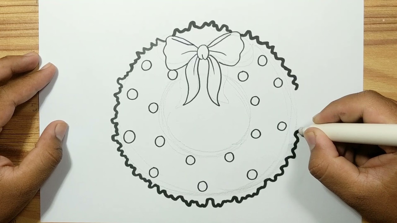 How to draw CHRISTMAS WREATH WITH EASY - YouTube