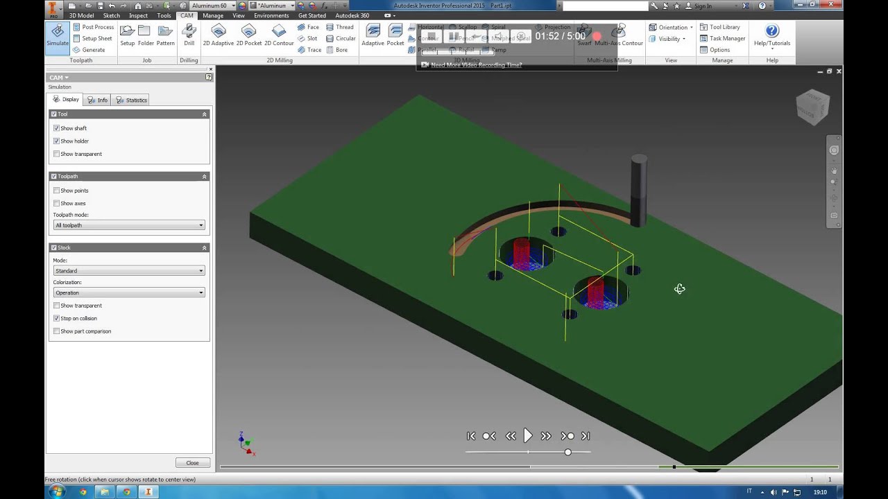 Inventor 2.5D CAM simulation - YouTube