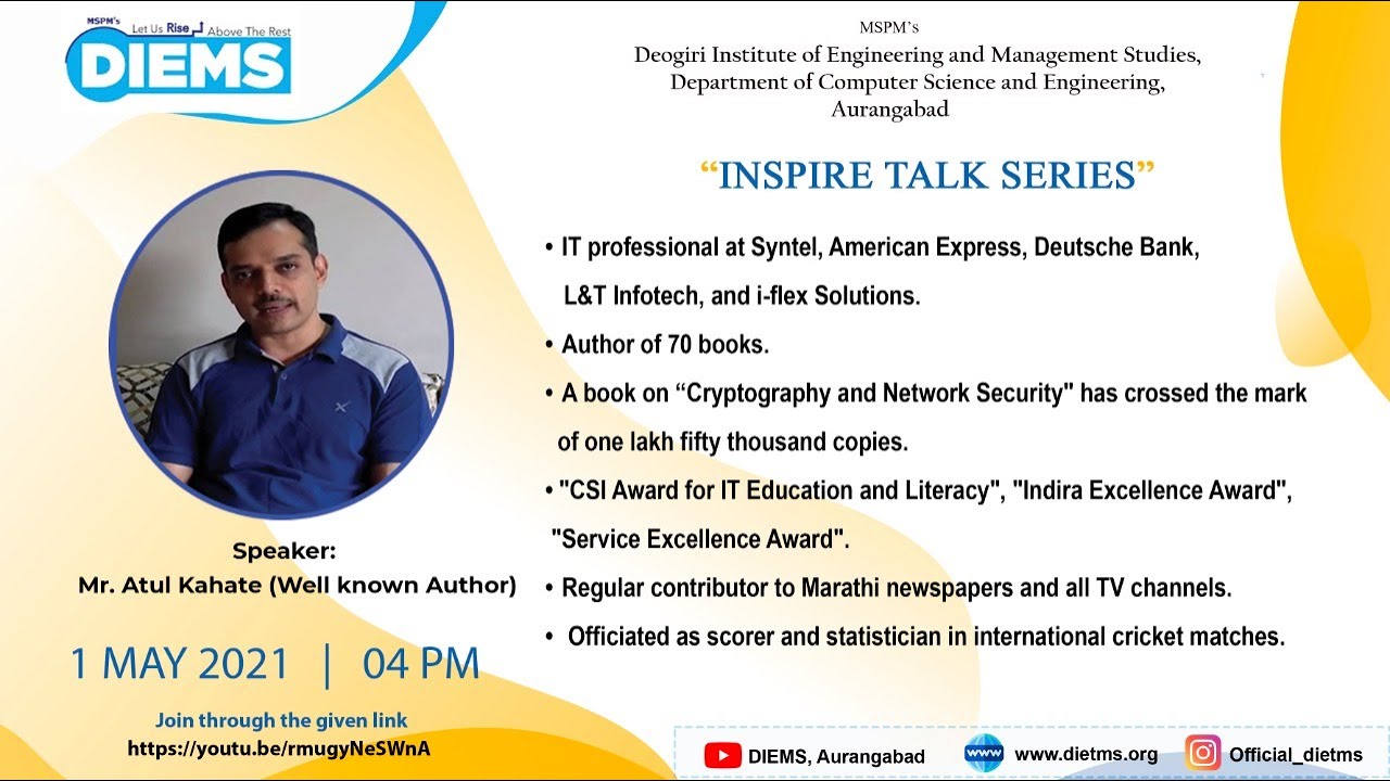 Inspire Talk Series - Inspire Talk by Mr.Atul Kahate - YouTube