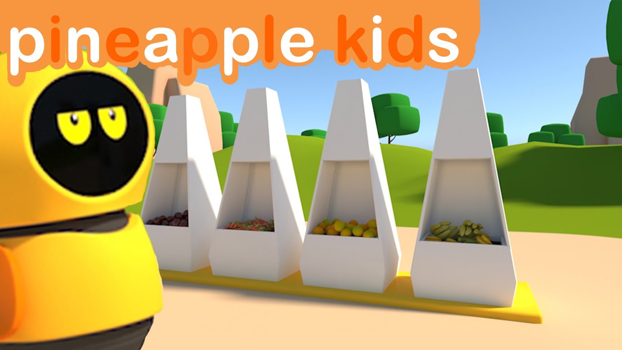 Learning about fruits | bob the robot goes shopping | Pineapple kids ...