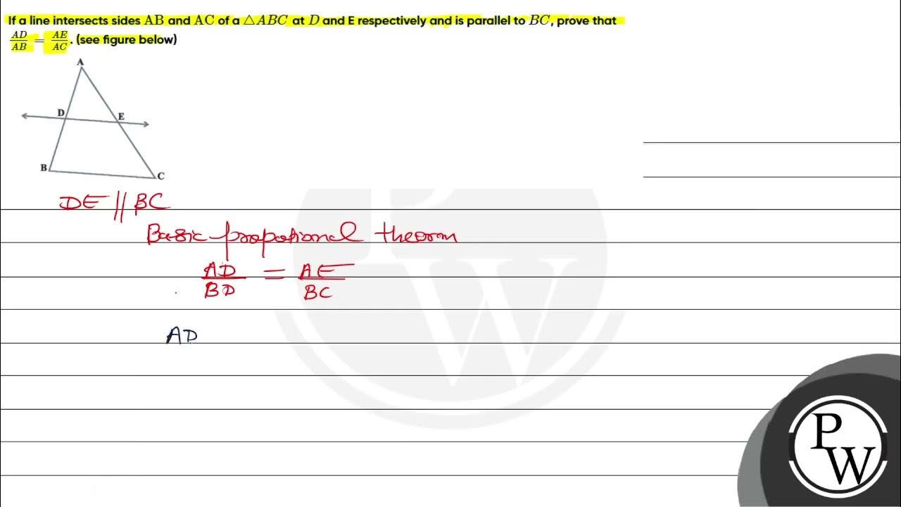 If a line intersects sides \( \mathrm{AB} \) and \( \mathrm{AC} \) of a \( \triangle A B C \) at ...