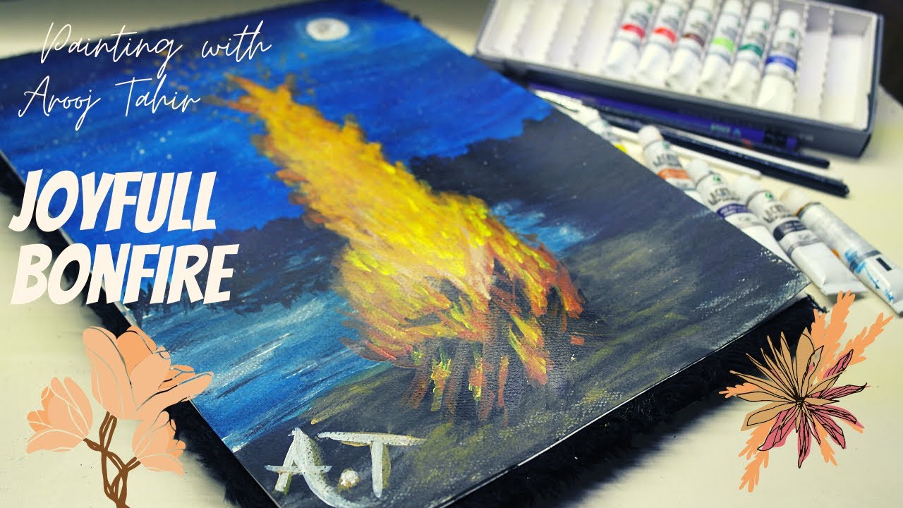 Joyful bonfire painting\ acrylic paint step by step\ Lesson#3 - YouTube