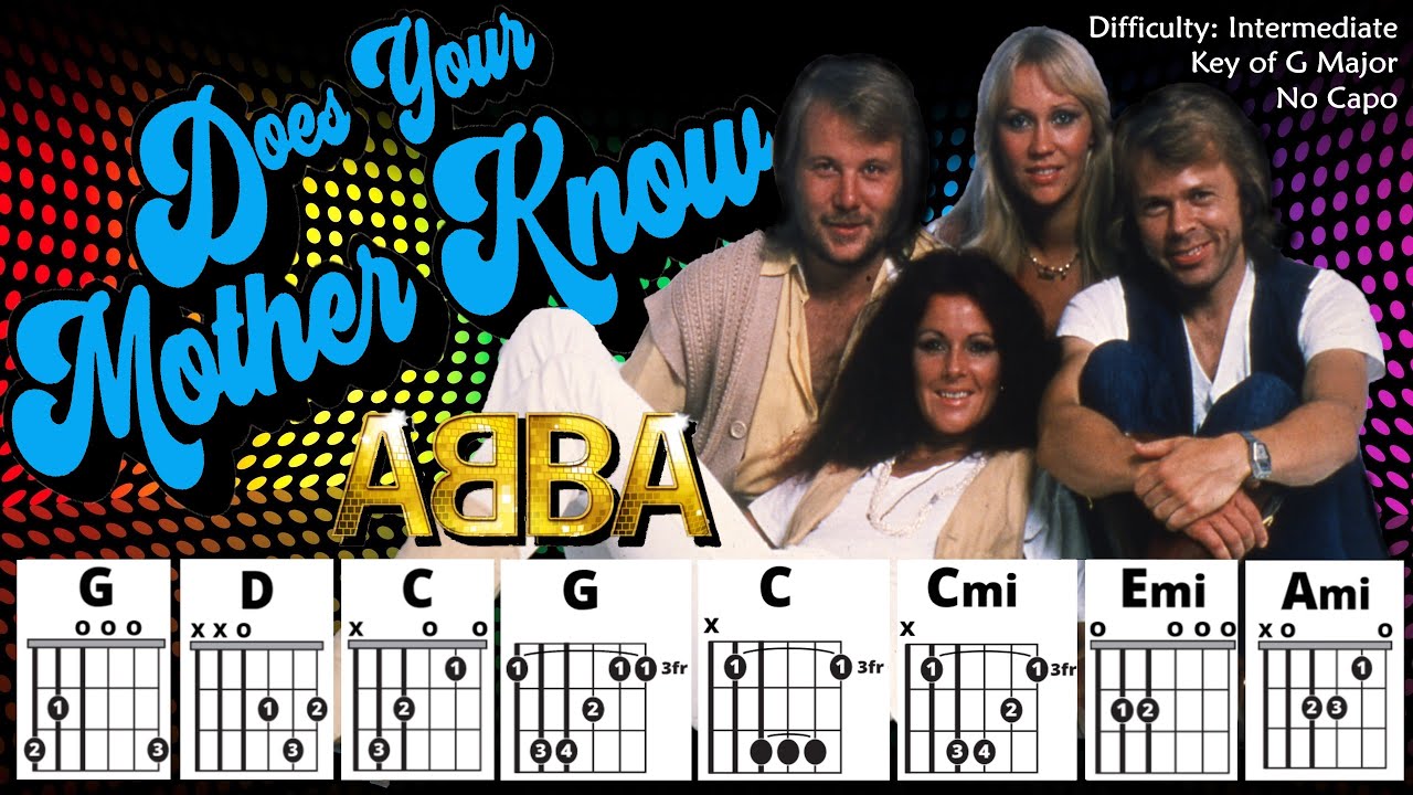 DOES YOUR MOTHER KNOW {NO CAPO} by ABBA (Intermediate Guitar Chord, TAB ...