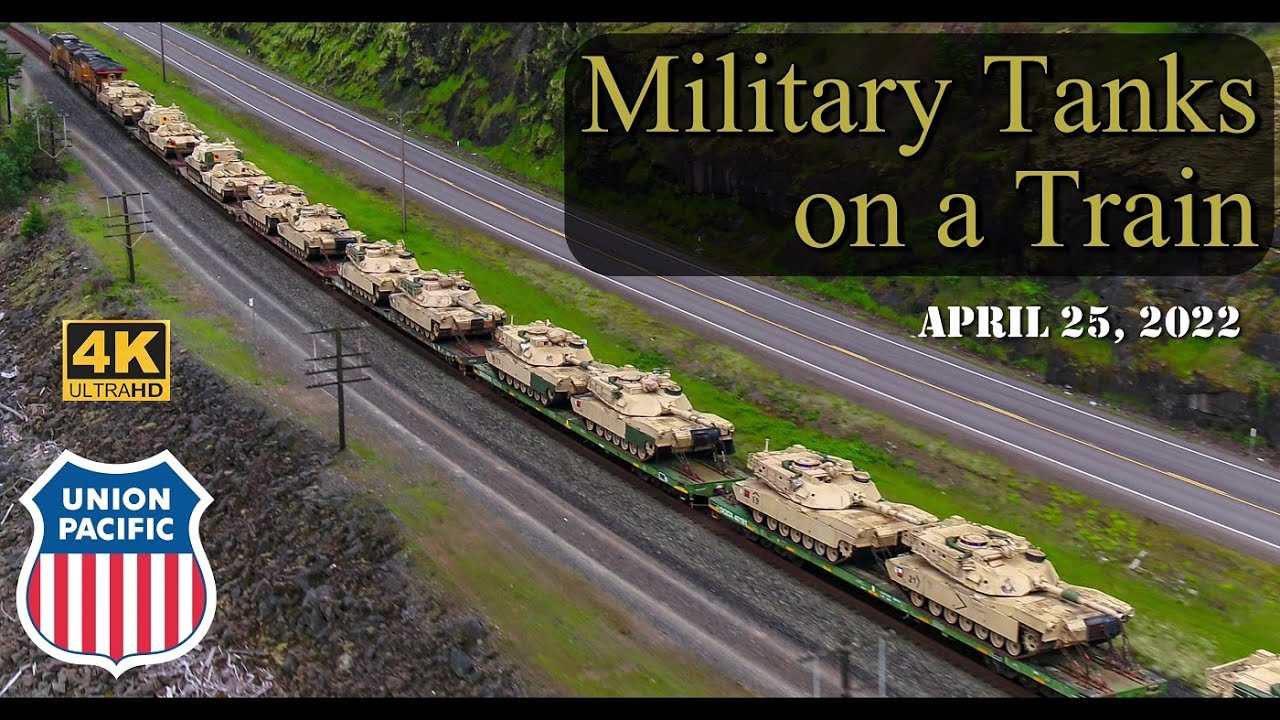 Military Tanks on a Train in Oregon (4K) | UP Brooklyn Sub | April 25 ...
