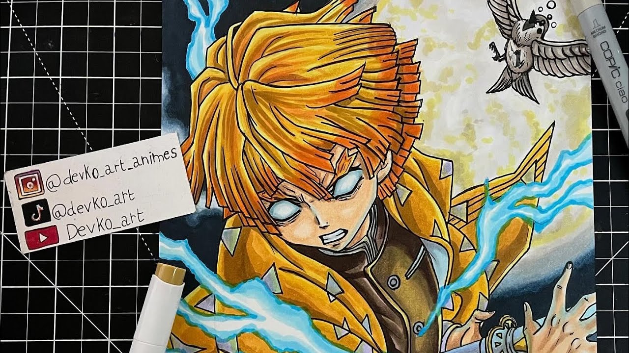DEMON SLAYER (KIMETSU NO YAIBA) | Drawing Zenitsu Agatsuma | Time-lapse ...