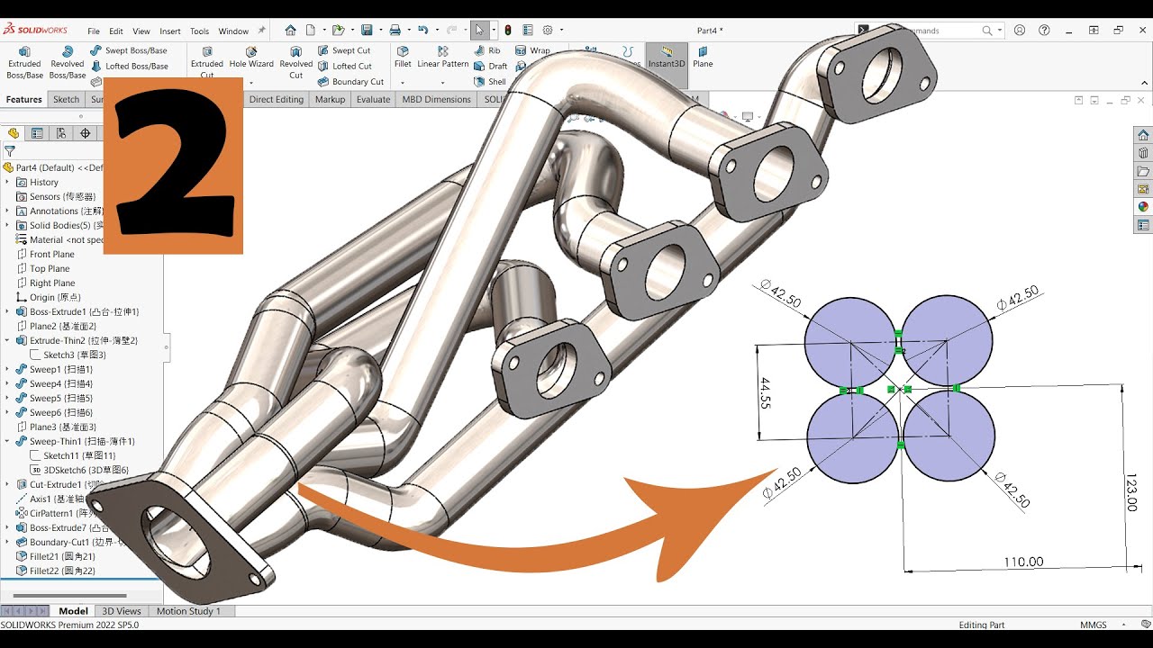 SolidWorks Exhaust Manifold Port Design | Quick CAD Tutorial Part 2 - YouTube