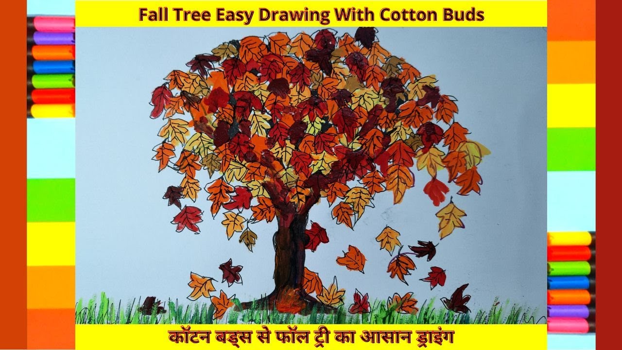 Fall Tree | Autumn Tree | Fall Tree Easy Drawing With Cotton Buds - YouTube