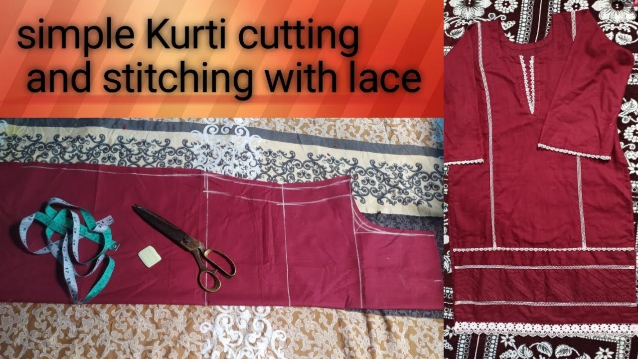 simple Kurti cutting and stitching with lace / beautiful kurti designs ...