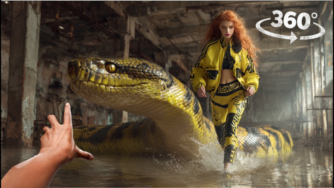 VR 360 Factory flood and monster snake attack Virtual Reality ...