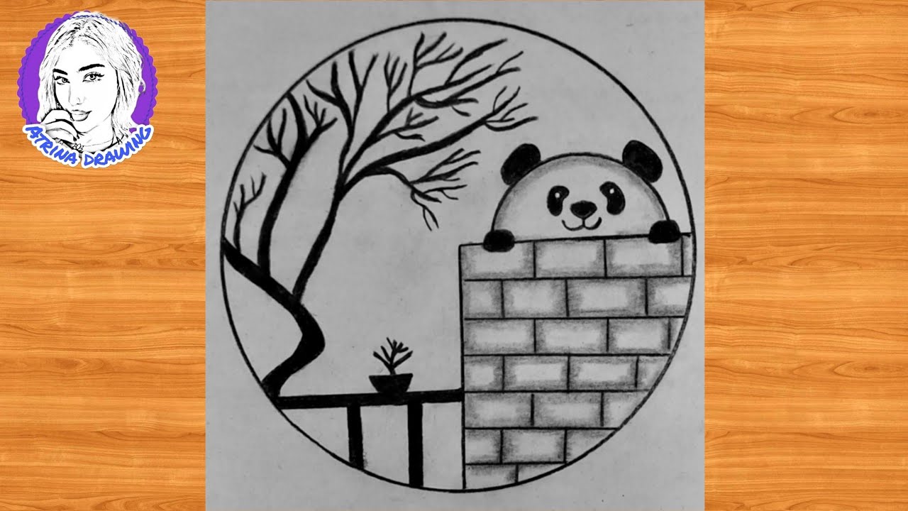 Panda drawing in circle // easy circle drawing♥️panda drawings 🐼easy ...