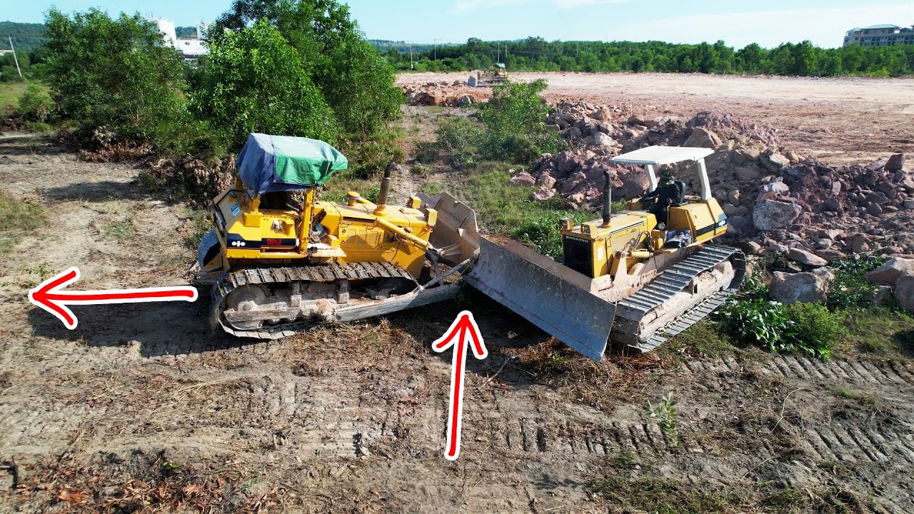 Part22, OMG! Komatsu D40E Dozer Wrong Operator Pushing Stones Down ...