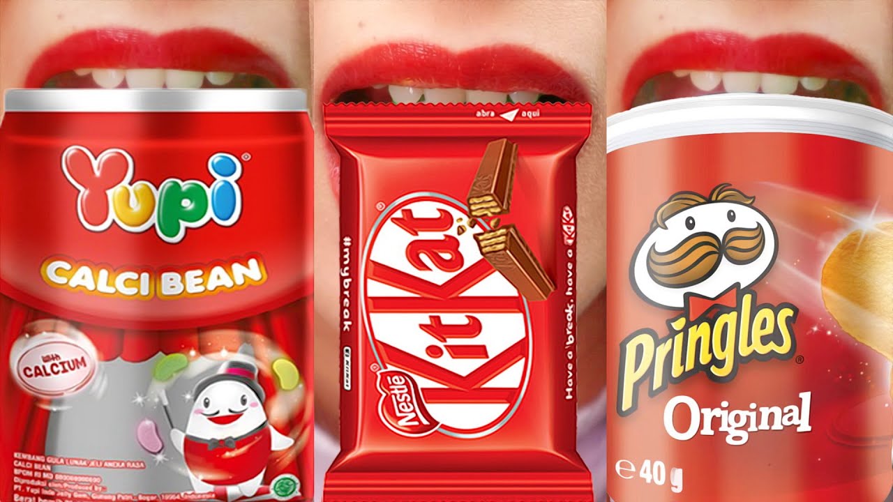 ASMR RED FOOD ️ KITKAT, LOACKER, PRINGLES, YUPI CALCI BEAN, OVALTINE ...