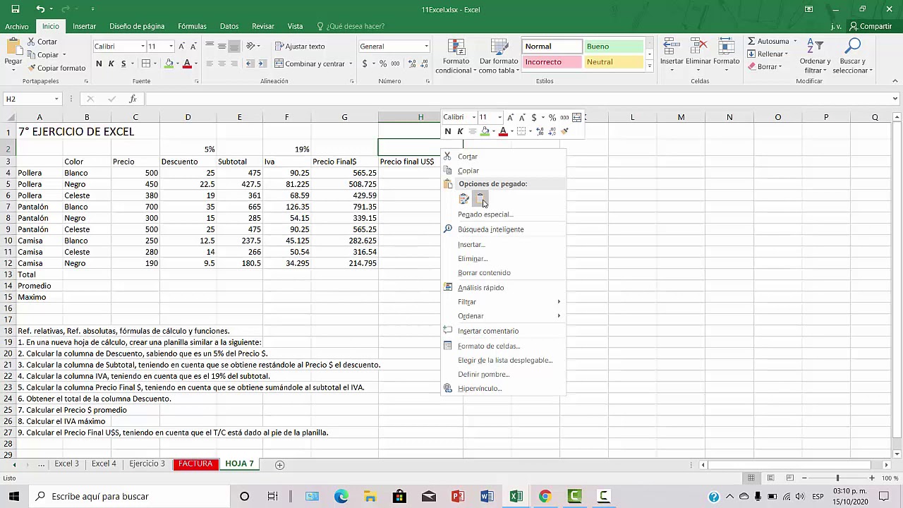 EJERCICIO 6 Y 7 DE EXCEL - YouTube