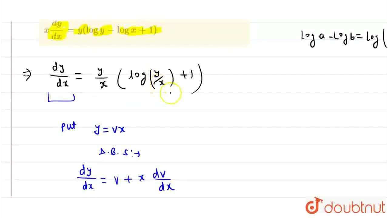 Find the general solution of the differential equation x(dy)/(dx)= y(log y- log x+ 1) | CLASS 12 ...