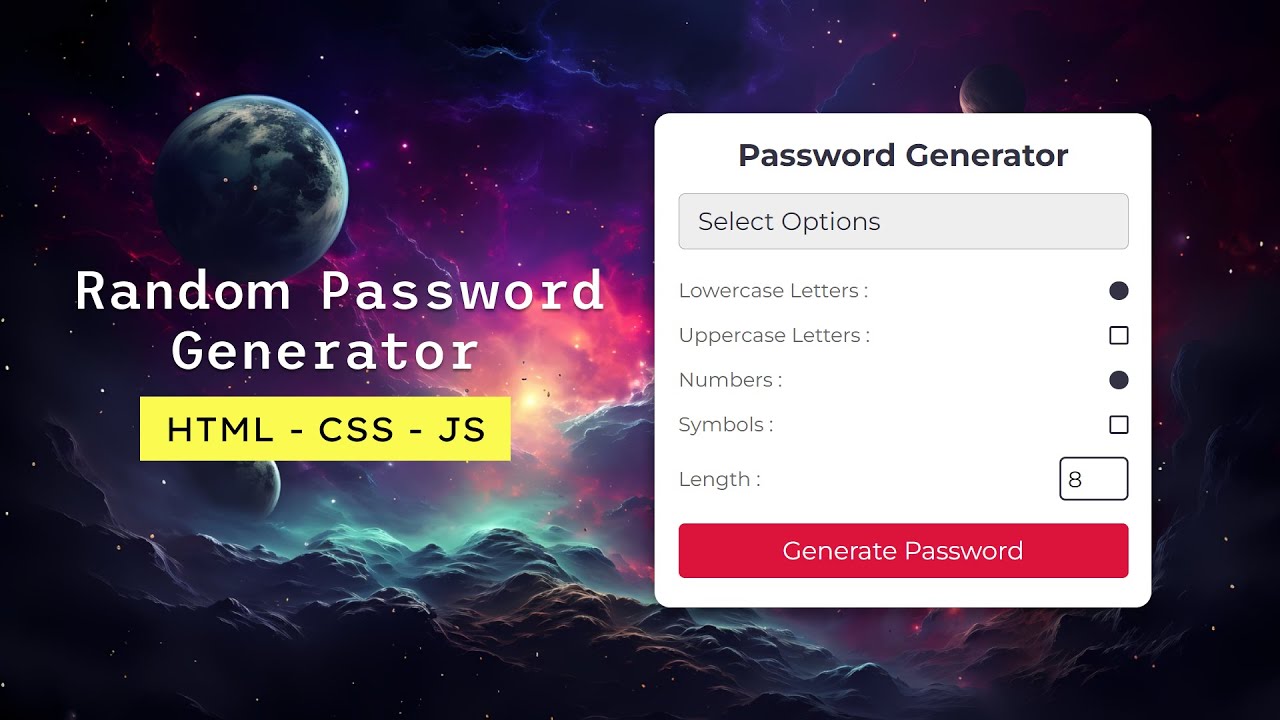 Random Password Generator Using Htmlcssjs Youtube