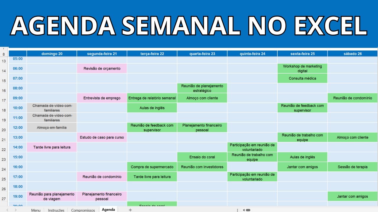 📅Modelo de Agenda Semanal no Excel - Organize sua Rotina! - YouTube