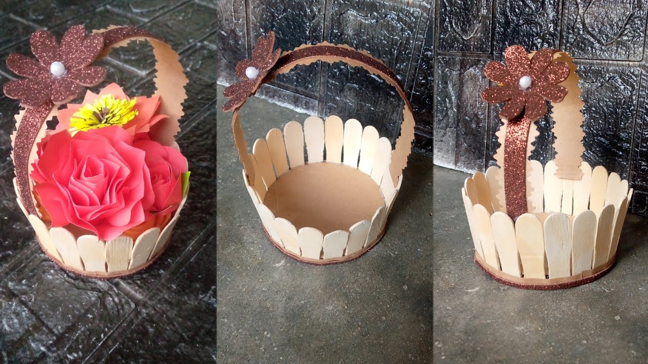 Diy Basket with Ice Cream Sticks || Craft Ideas || Art with Pop sticks ...