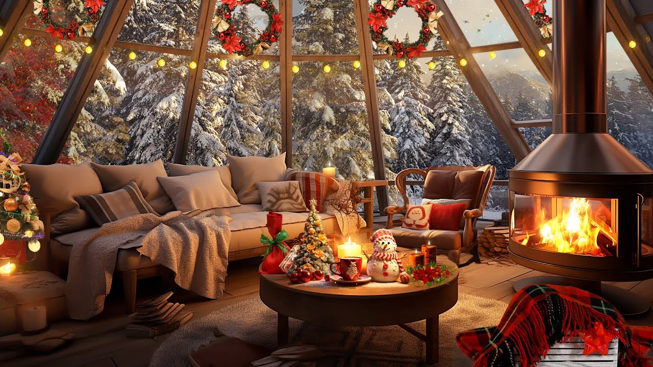 Warm Christmas Ambience with Relaxing Falling Snow Sounds & Classic ...