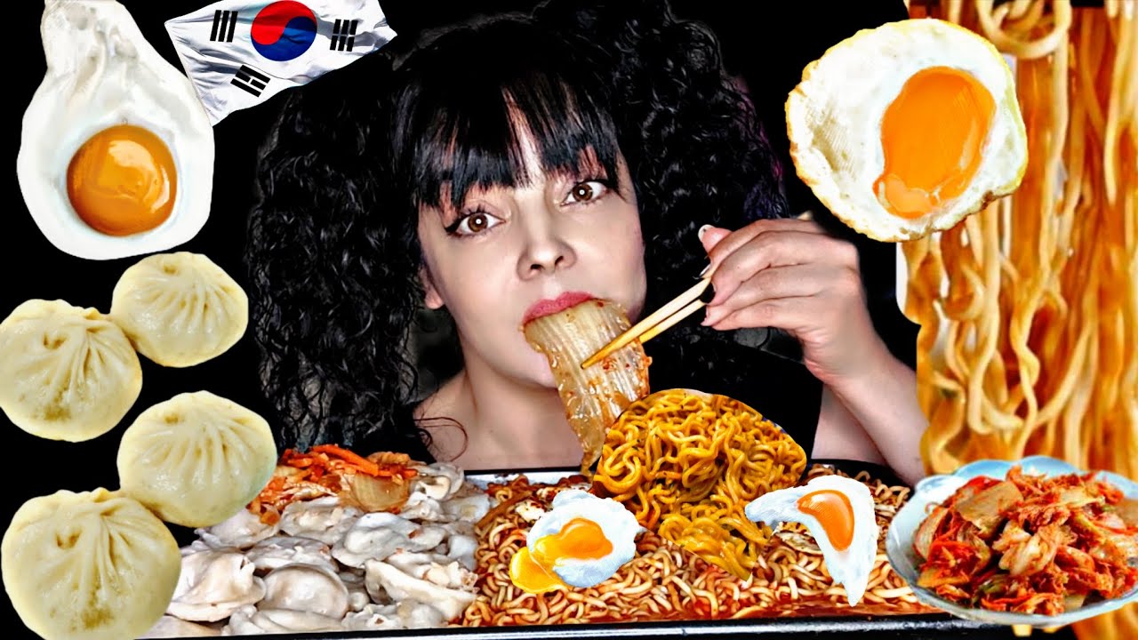 🇰🇷Spicy Noodles & Egg Mukbang with Dumplings + Kimchi | Korean Food ...