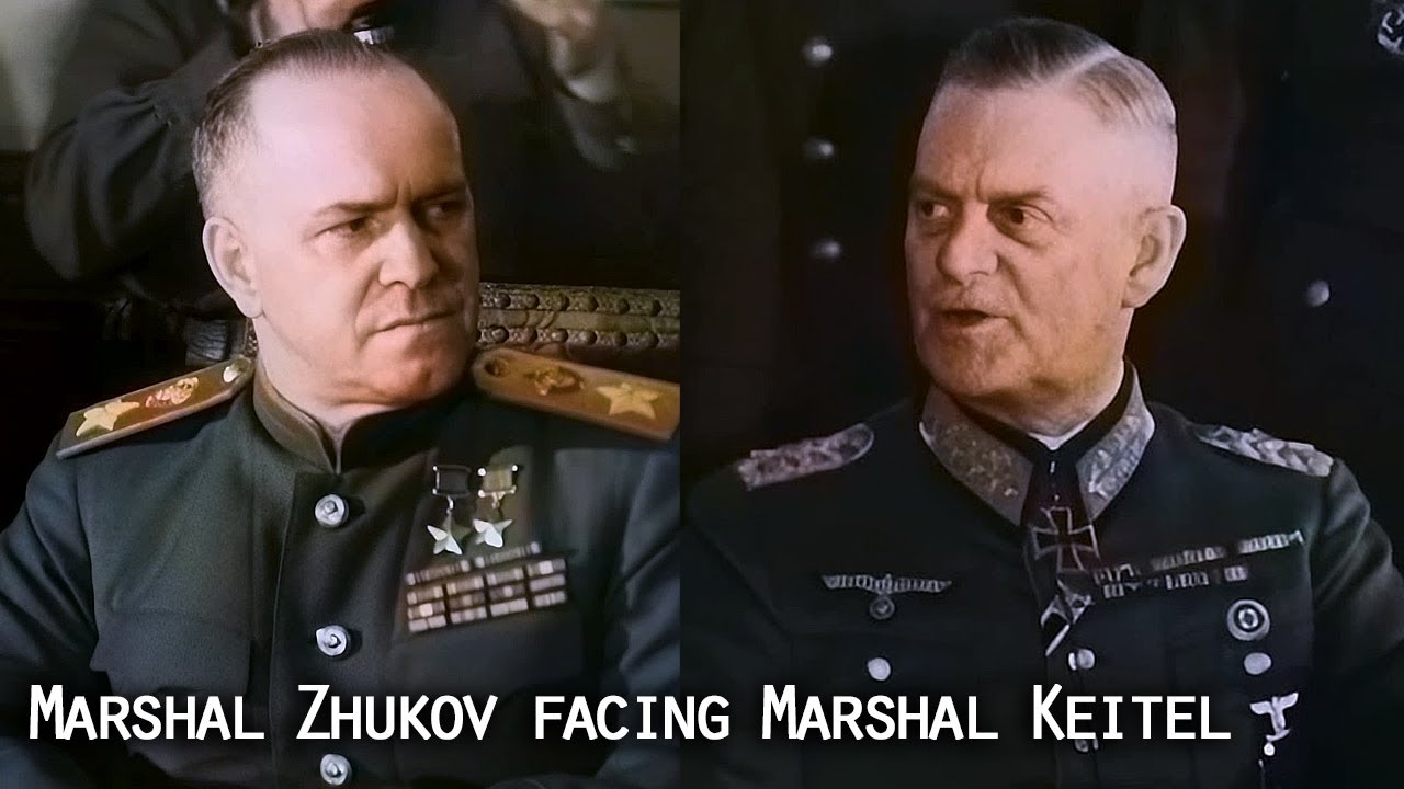 Surrender of Nazi General Wilhelm Keitel facing Soviet Marshal Zhukov ...