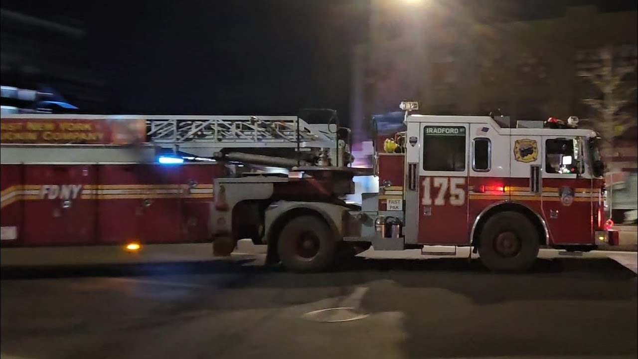 FDNY Tiller Ladder 175 Passing By On Atlantic Ave In Cypress Hills ...