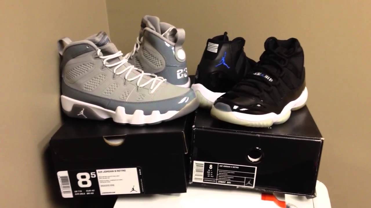 Space Jams & Cool Grey 9's for sale - YouTube