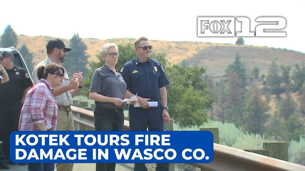 Oregon Gov. Kotek tours Larch Creek Fire damage in Wasco Co., meets ...