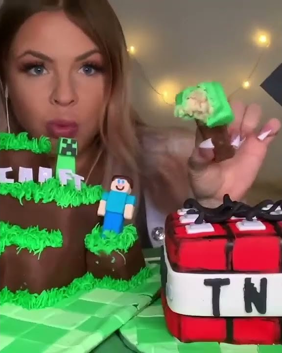 Asmr Minecraft Cake Edible Sword Creeper Face Tnt Cake Edible Steve Food Art Mukbang 먹방