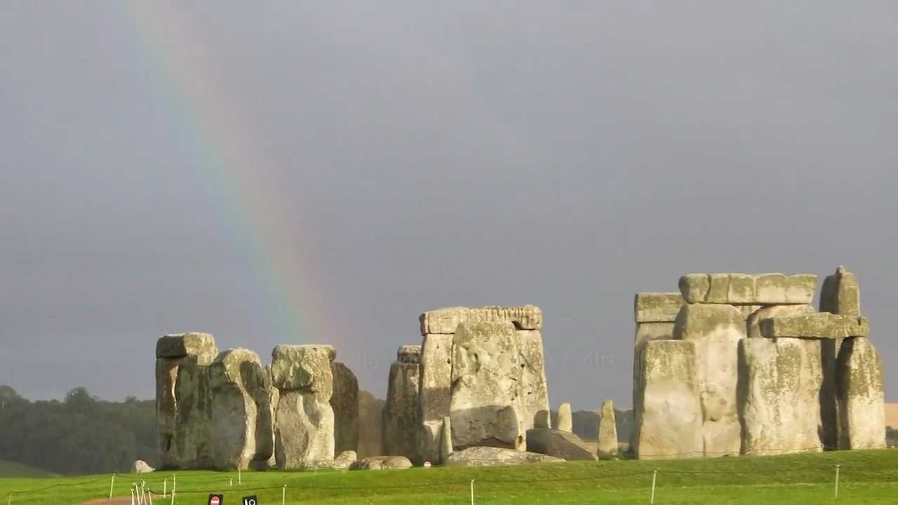 Giant Double Rainbow Over Prehistoric Monument StoneHenge At The ...