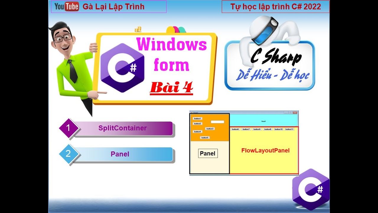 4. [Winform C# 2022] Panel - SplitContainer - winforms C# 2022 step by step for beginners ...