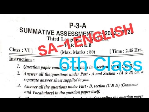 SA-1 ENGLISH Question paper | English SA-1 Question Paper | 6th English ...