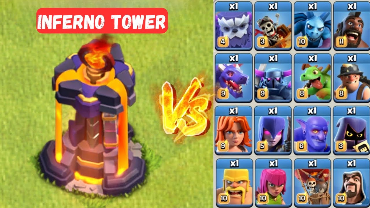 Inferno Tower vs All Troops (Max Levels) | Clash of Clans COC - YouTube