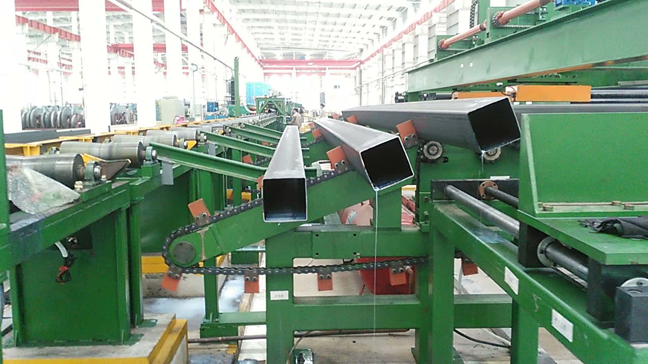 Square pipe stacking, on steel tube production line - YouTube