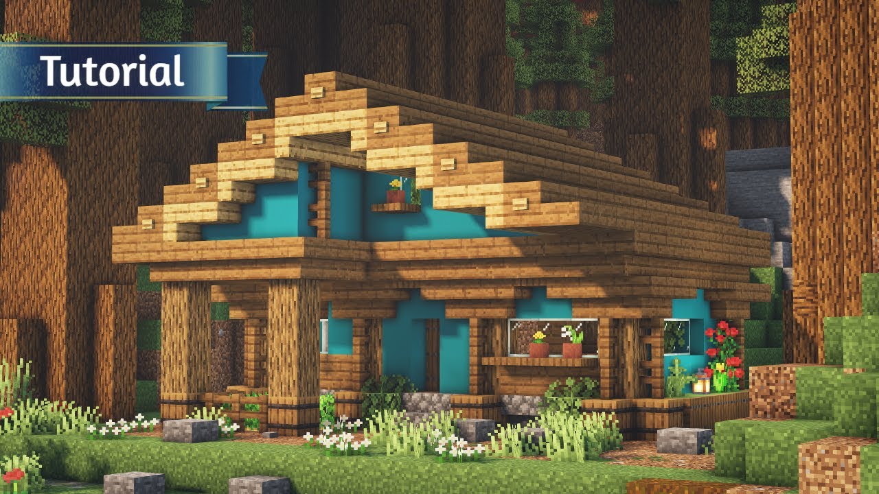 Minecraft : How to build a Blue Wooden House | Build Tutorial | - YouTube