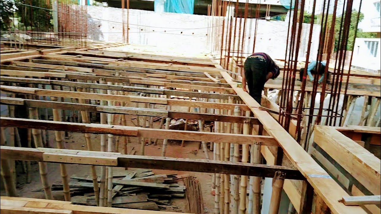 গ্রাউন্ড ফ্লোর ছাদের সাটারিং। ground floor slab shuttering process ...