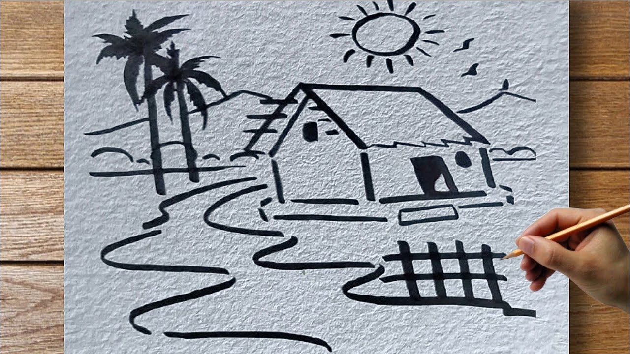 *How to Draw a Scenery Step by Step - Easy Landscape Drawing Tutorial ...