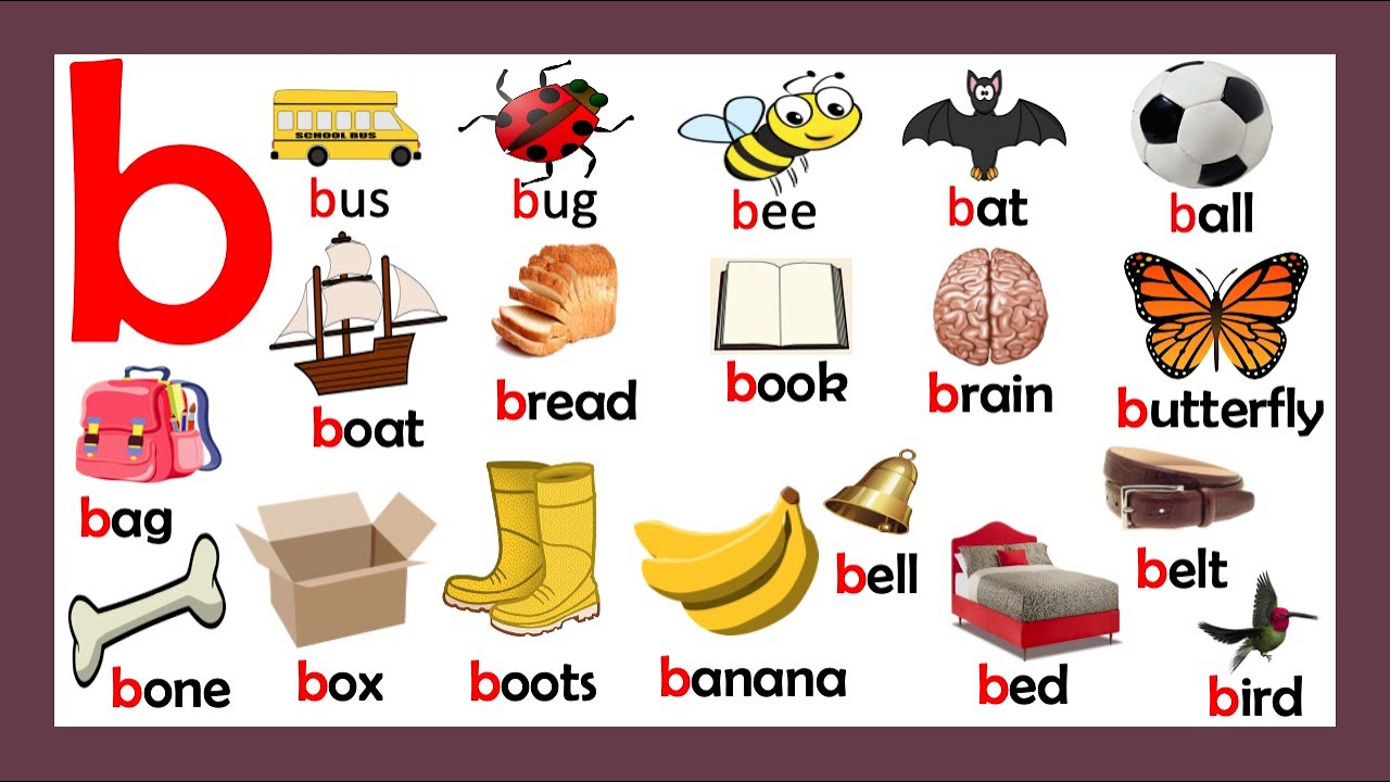Letter b words/letter 'b' sound/initial letter sound. - YouTube