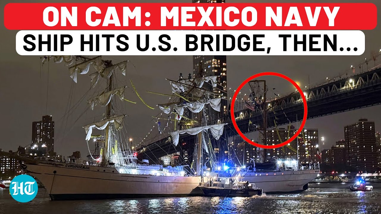 On Cam: Mexico Navy Ship Hits Iconic US Bridge, Scared NYC People Start ...