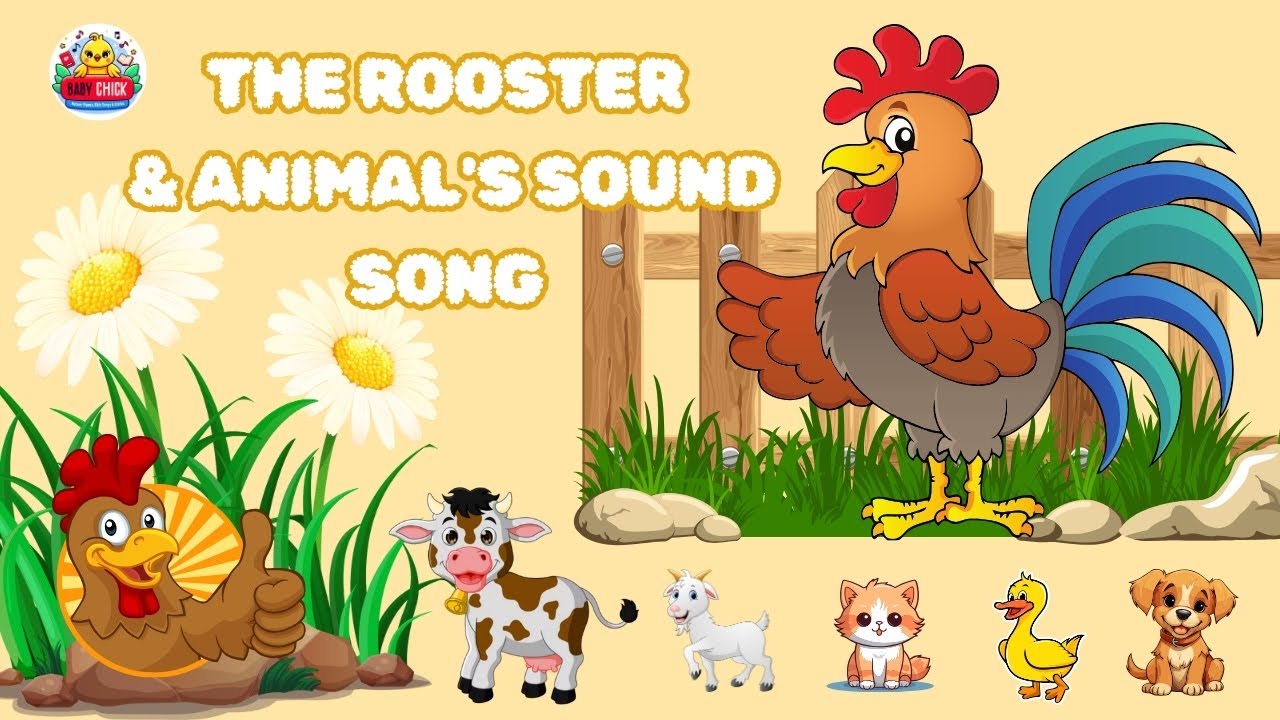 The Rooster and Animal's sound in the Farm with lyrics Kid's Songs and ...