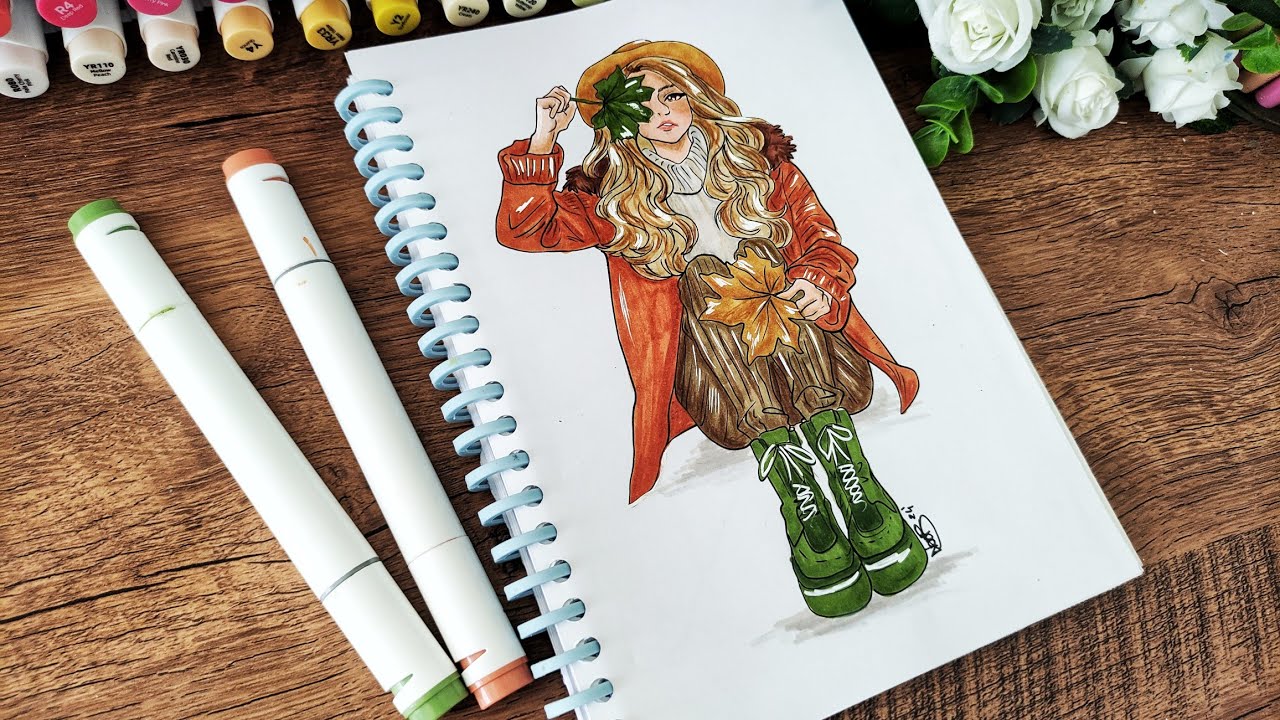 Ohuhu Markers Girl Illustration | Coloring Page Easy tutorial - YouTube