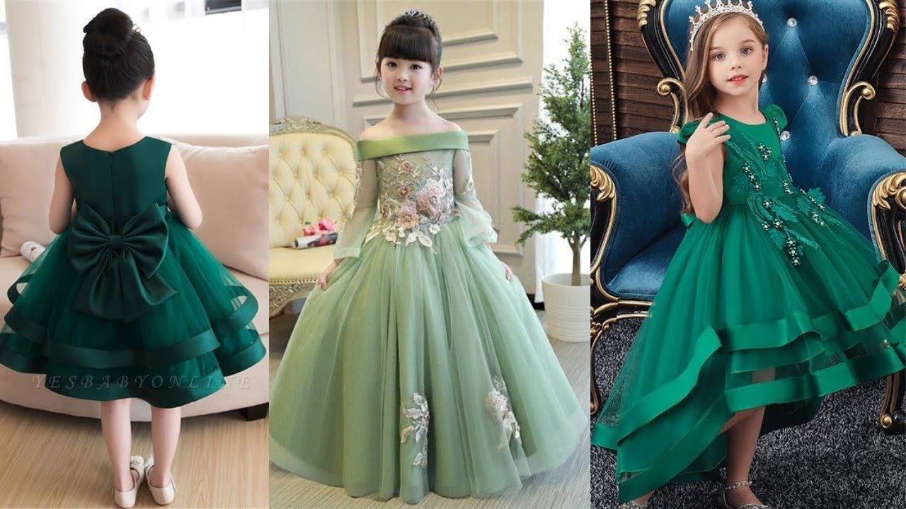 Fabulous, Stylish Handmade Party Wear Frocks in Green Colour For Baby ...