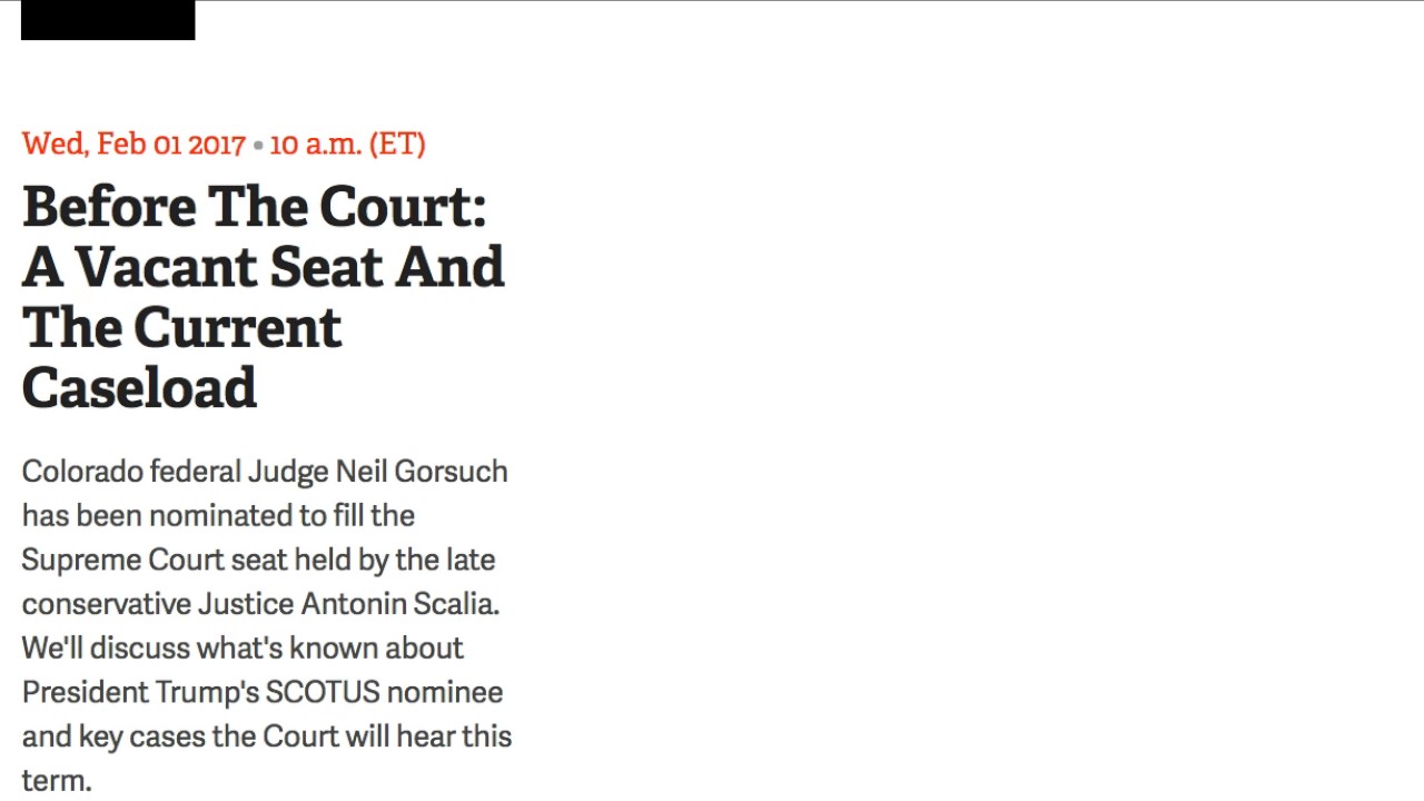 Guest on 1A (WAMU Public Radio) to discuss appointment of Judge Neil ...