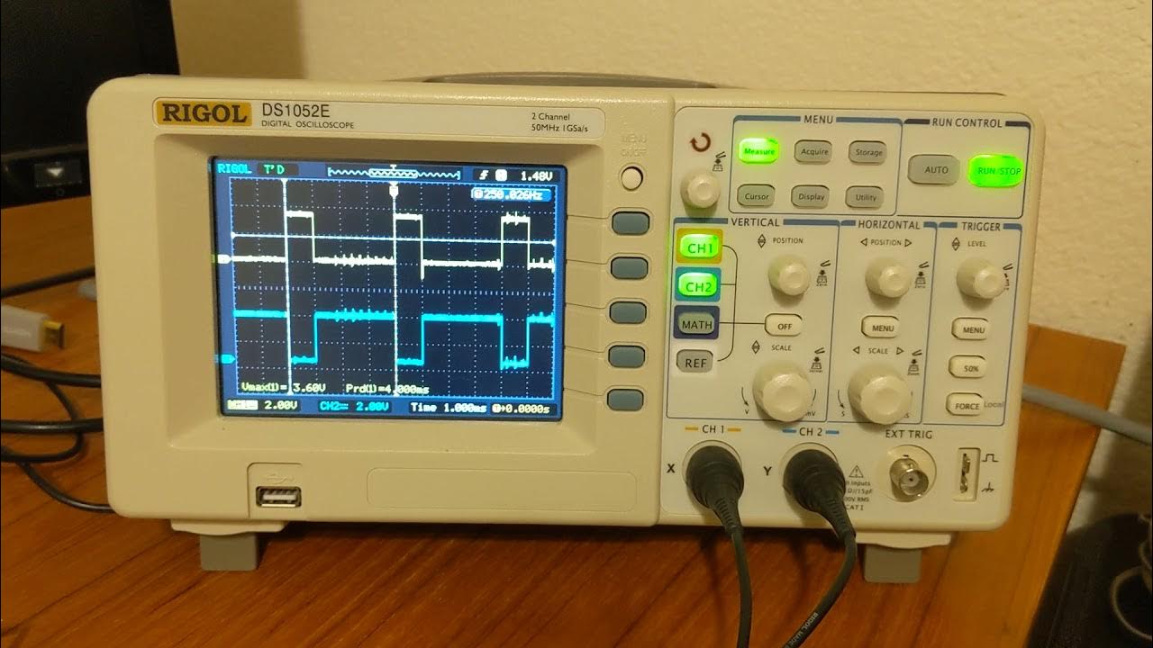 Rigol oscilloscope displaying two channels of PWM signals - YouTube